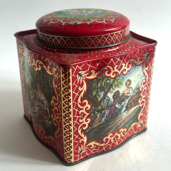 Vintage | Accents | Vintage Daher Red Tea Tin Victorian Lovers Scene ...